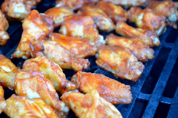 Sunday Snackin’ (Chicken Wings, Loaded Potato Skins, Kielbasa and Salad ...